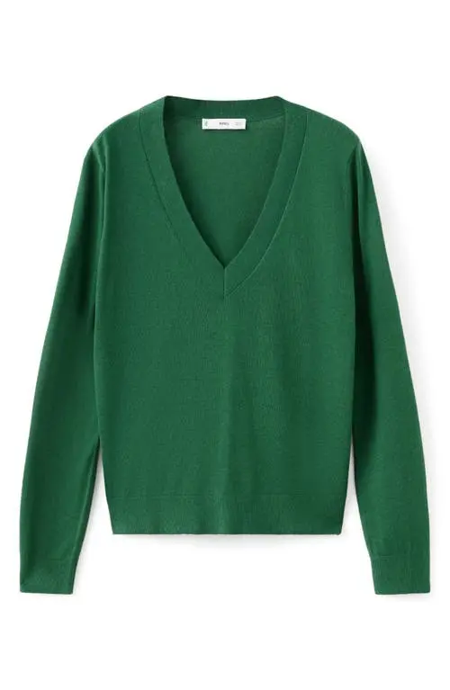 Mango V-neck Sweater - Dark Green
