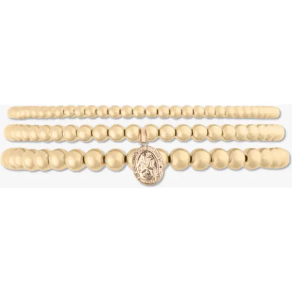 CUFFED BY NANO St. Christopher Bead Bracelet Stack - Gold