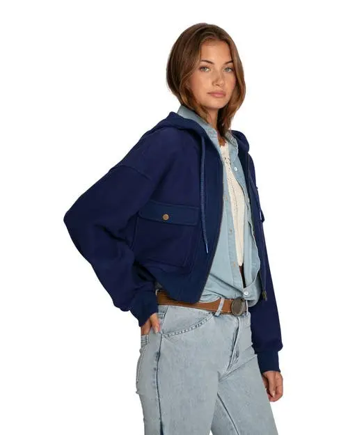 BELLE & BLOOM Fireside Cropped Utility Zip Jacket - Navy
