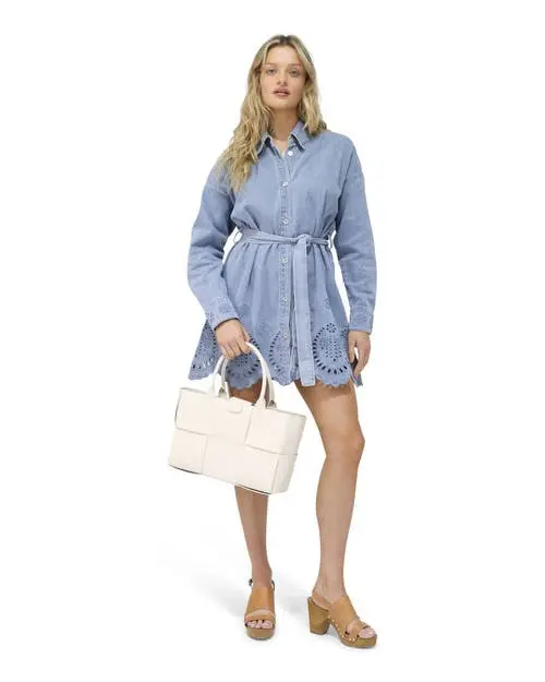 BELLE & BLOOM Sunday Somewhere Denim Broderie Mini Shirt Dress