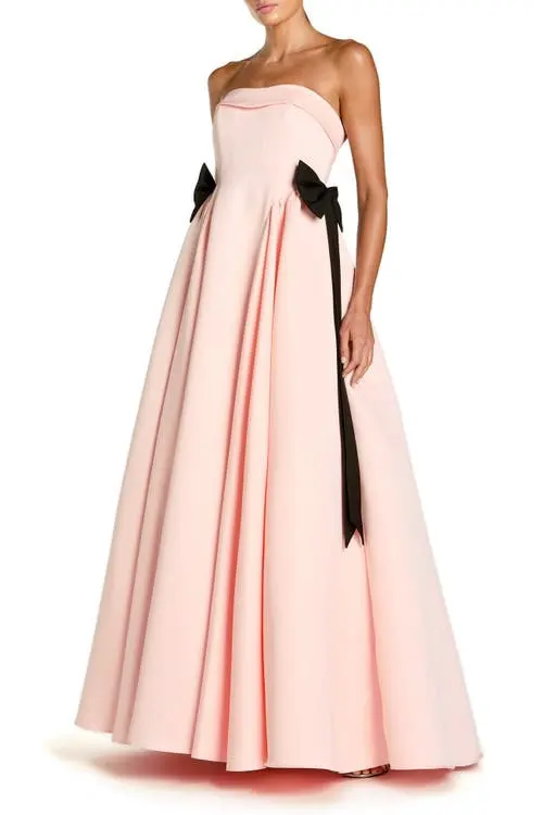 Mac Duggal Satin Strapless Ball Gown With Bows