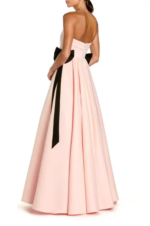 Mac Duggal Satin Strapless Ball Gown With Bows