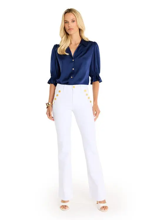 THE NOLI SHOP Cindy Ruffle Sleeve Shirt - Navy