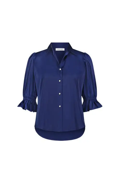 THE NOLI SHOP Cindy Ruffle Sleeve Shirt - Navy