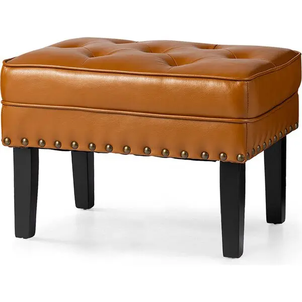 GLITZHOME Mid-century Modern Faux Leather Button-tufted Accent Stool - Yellow