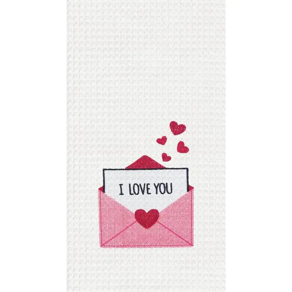 C&F HOME 27" X 18" Love Letter St. Valentines Kitchen And Bathroom Embroidered Waffle Hand Towel - Pink