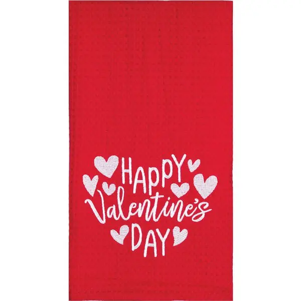 C&F HOME 27" X 18" Happy Valentine's Day Kitchen And Bathroom Embroide Waffle Hand Towel - Red