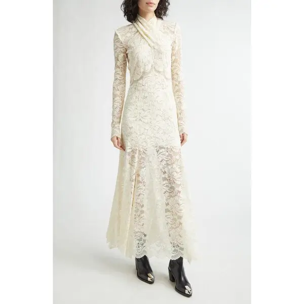 Rabanne Twist Front Scalloped Lace Dress - Ivory