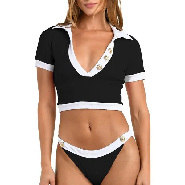L'Agence Anastasia Colorblock Crop Rashguard - Black