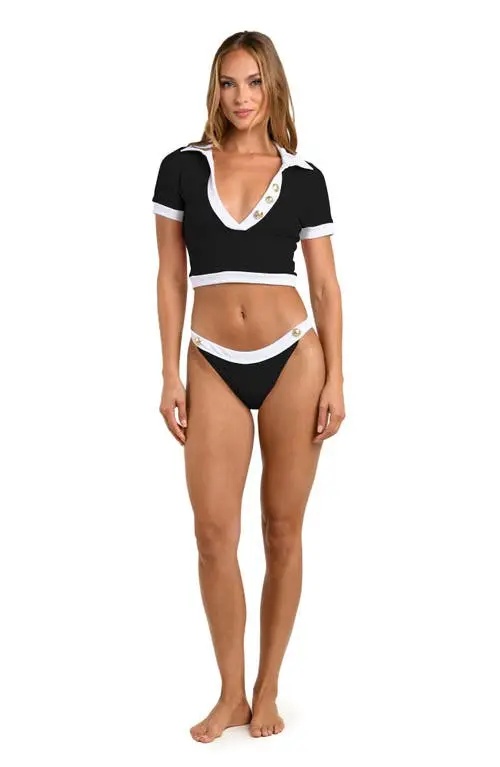 L'Agence Anastasia Colorblock Crop Rashguard - Black