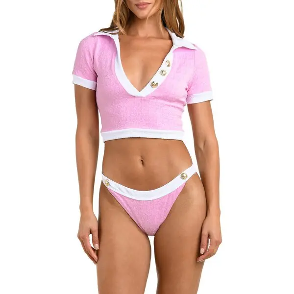 L'Agence Anastasia Colorblock Crop Rashguard - Blush