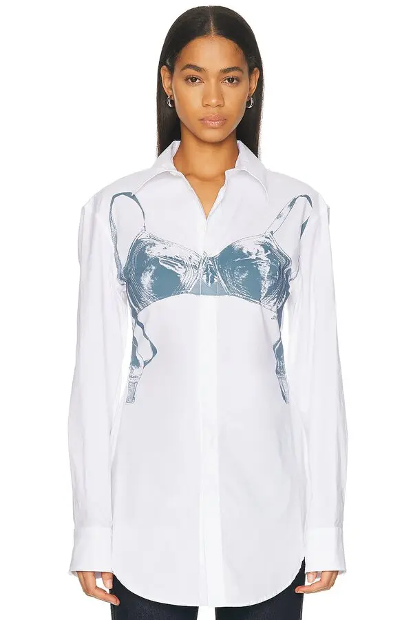 Jean Paul Gaultier Shirt Printed Scanned Bra Top - White & Blue Grey