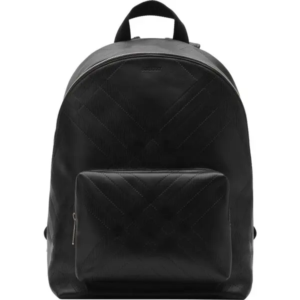 Burberry Embossed Check Leather Backpack - Black