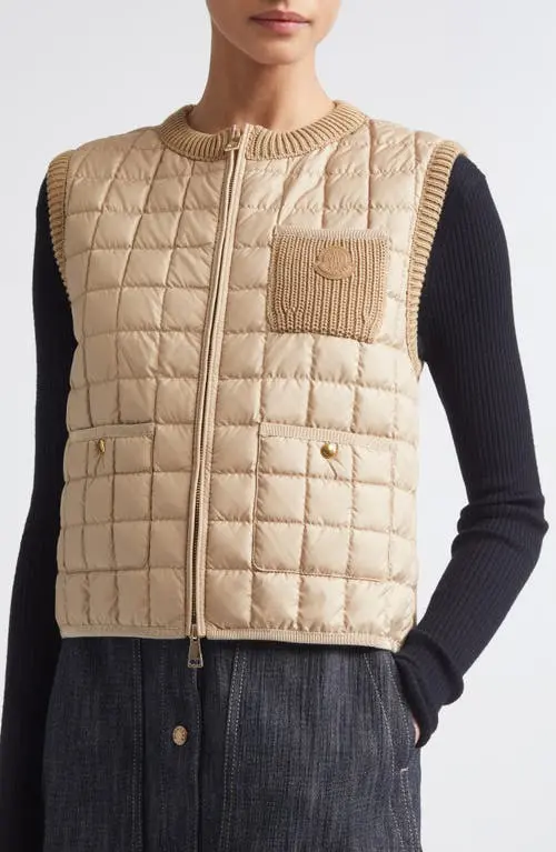 Moncler Knit & Quilted Down Vest - Beige