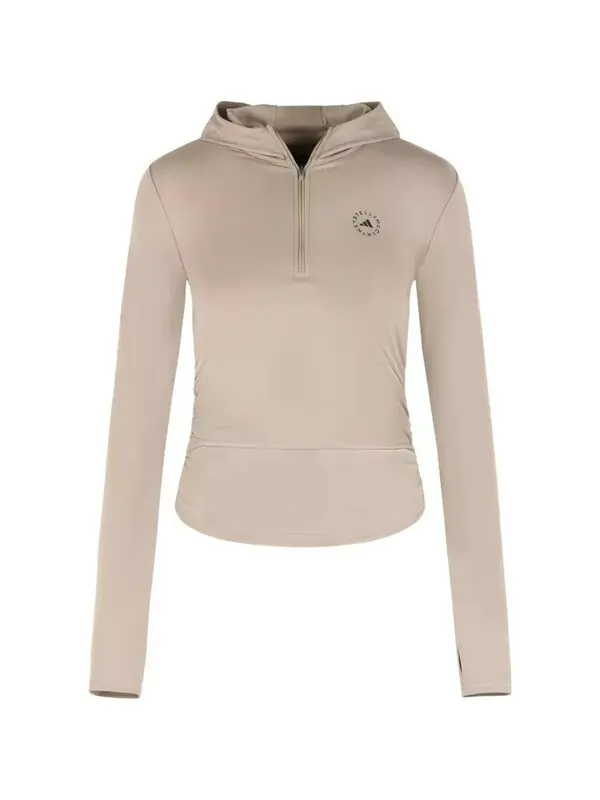 Adidas By Stella McCartney Longsleeve Hooded Knitwear With Partial Zip Closure - Neutrals