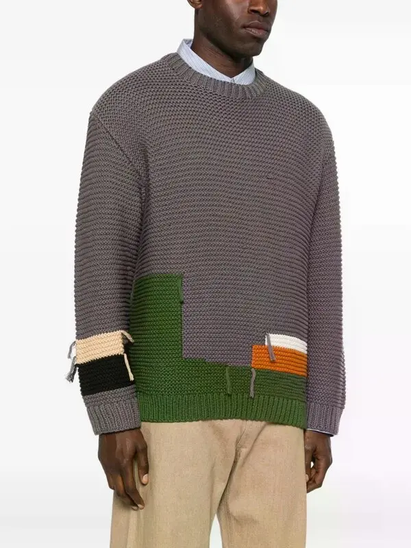 You Must Create Patchwork Knit Sweater - Grey