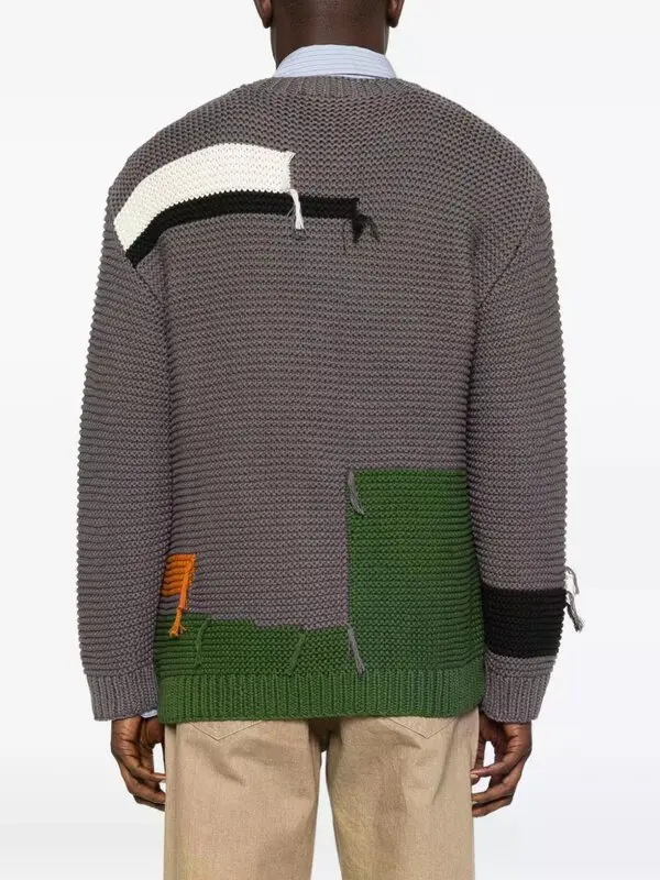 You Must Create Patchwork Knit Sweater - Grey