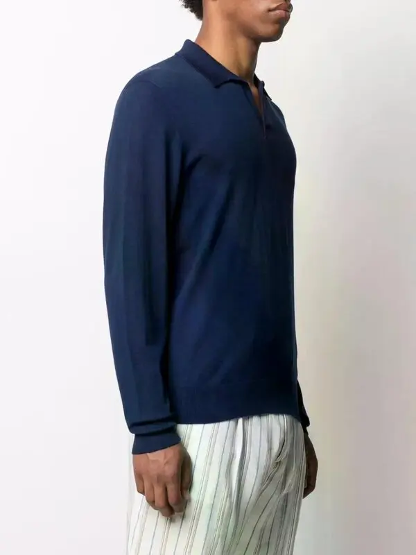 Sease Long-sleeved Knitted Polo Shirt - Blue
