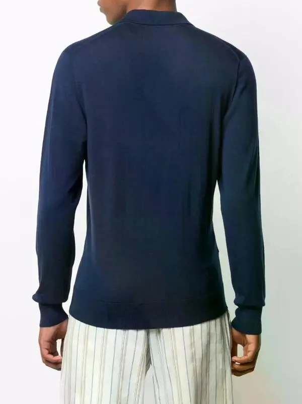 Sease Long-sleeved Knitted Polo Shirt - Blue