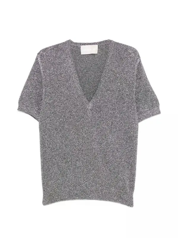 CIRCUS HOTEL V-neck Short Sleeve Top - Grey