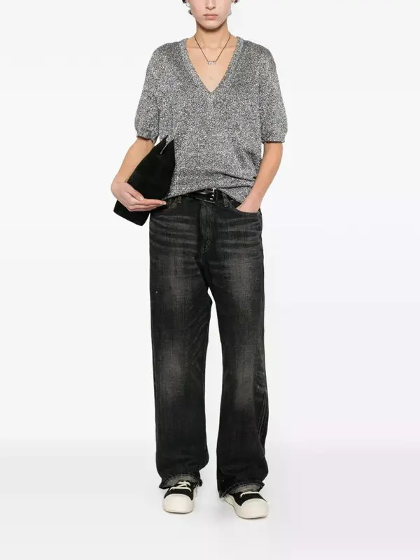 CIRCUS HOTEL V-neck Short Sleeve Top - Grey