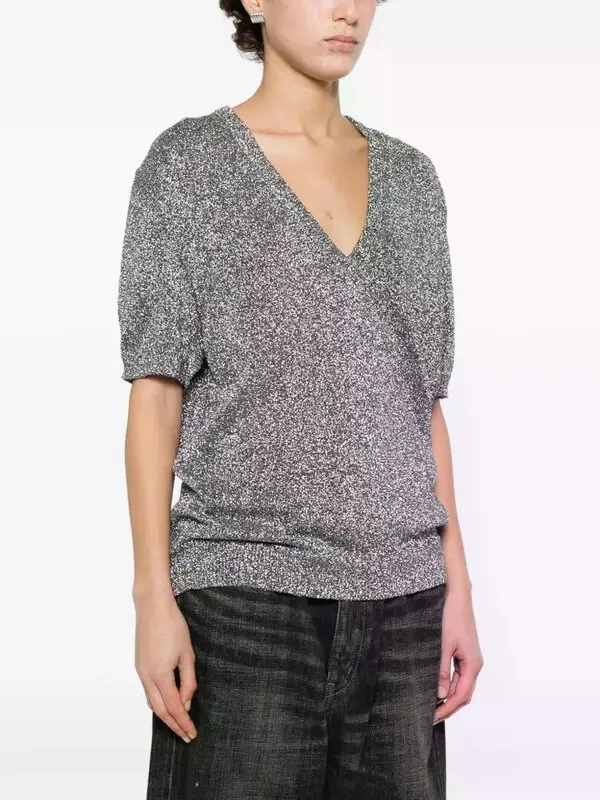 CIRCUS HOTEL V-neck Short Sleeve Top - Grey