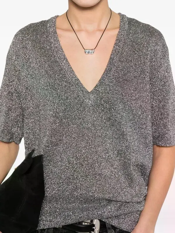 CIRCUS HOTEL V-neck Short Sleeve Top - Grey