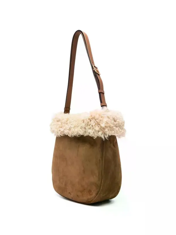 Saint Laurent Shearling-trim Shoulder Bag - Brown