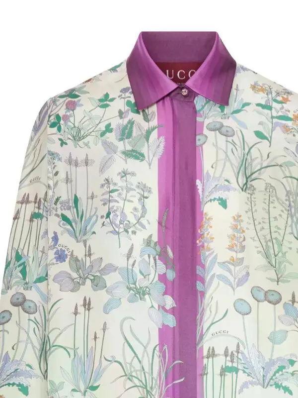 Gucci Floral Print Silk Top - Neutrals