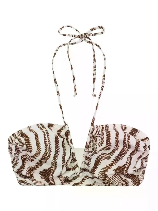 GANNI Patterned Tieband Bikini Top - White