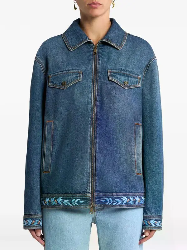 Etro Embroidered Zip Denim Jacket