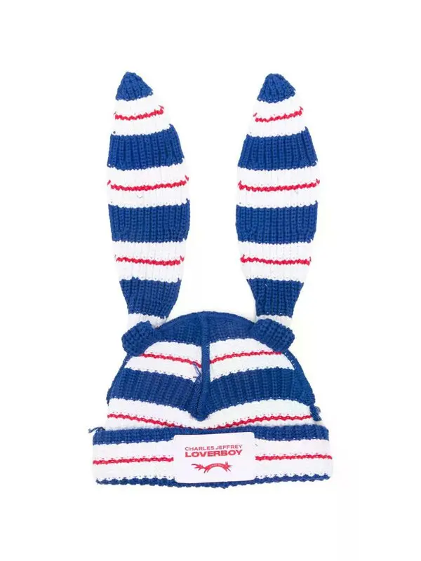 CHARLES JEFFREY Striped Beanie - Blue