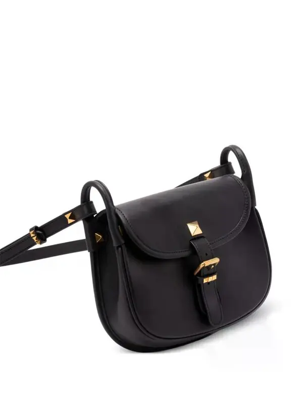 Valentino Garavani Buckle-strap Leather Shoulder Bag - Black