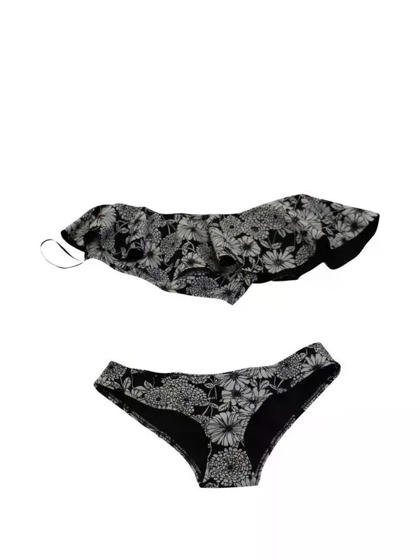Lisa Marie Fernandez Floral Print One Shoulder Bikini - Black