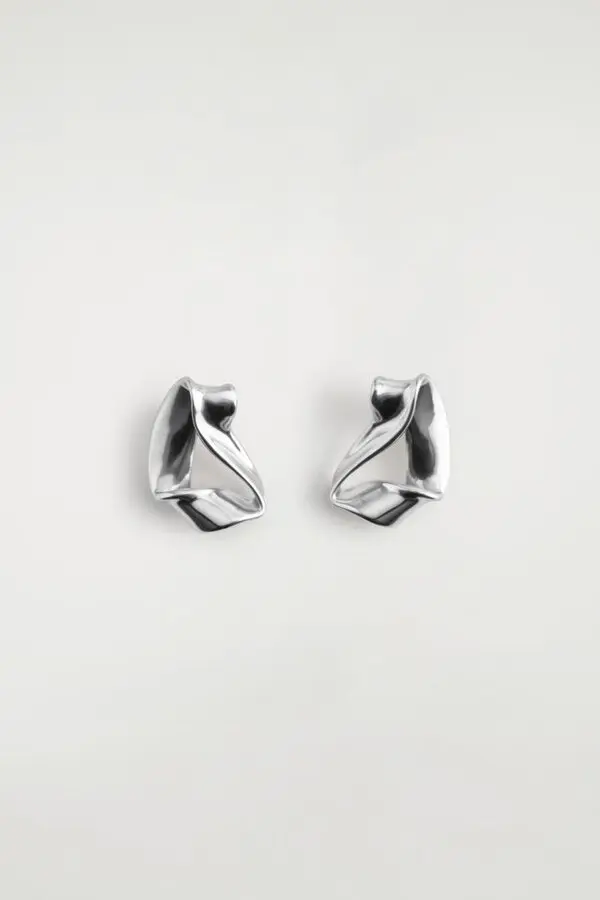 Cos Twisted Ribbon Stud Earrings - Silver-colored