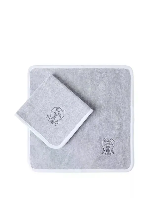 Brunello Cucinelli 2-piece Cotton Terrycloth Hand Towel Set With Embroidery - Grey