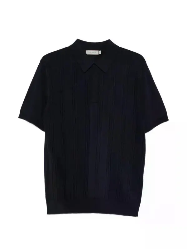 Canali Short-sleeve Knitted Polo Shirt - Blue