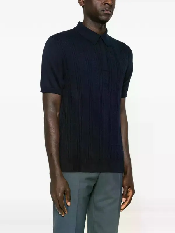 Canali Short-sleeve Knitted Polo Shirt - Blue