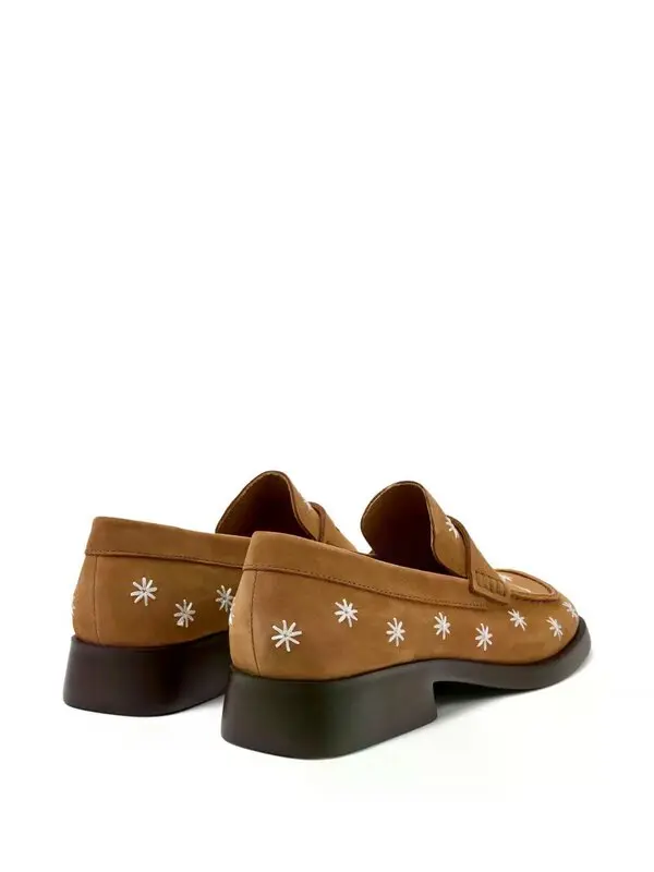 Camper Floral-embroidered Leather Loafers - Neutrals