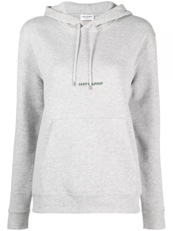 Saint Laurent Embroidered Logo Hoodie - Grey