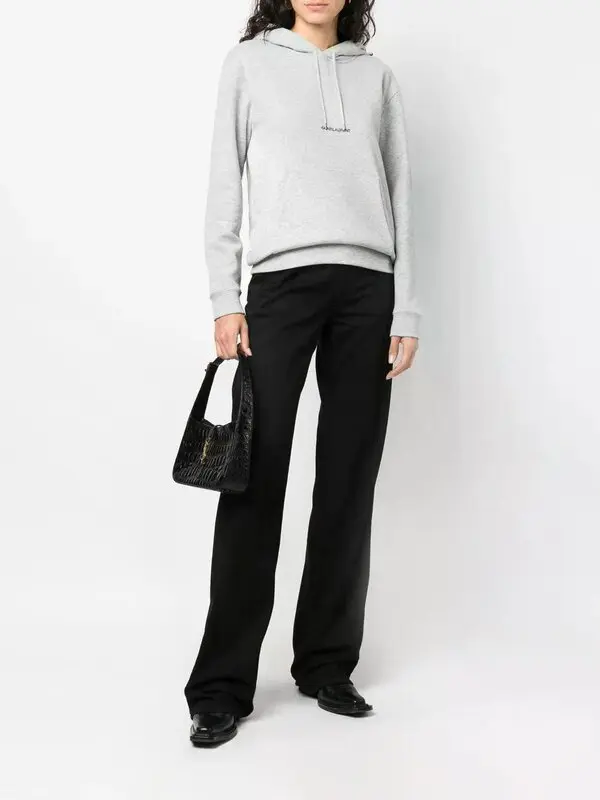Saint Laurent Embroidered Logo Hoodie - Grey