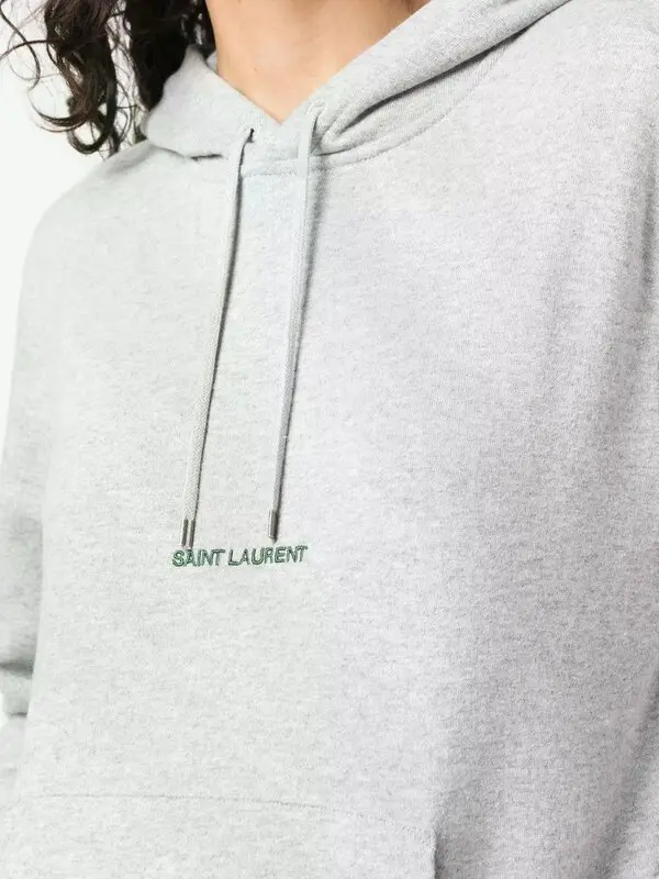 Saint Laurent Embroidered Logo Hoodie - Grey