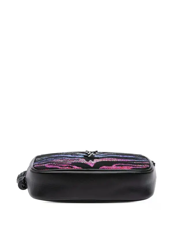 Saint Laurent 2019 Canvas Tiger Print Monogram Lou Camera Crossbody Bag - Black