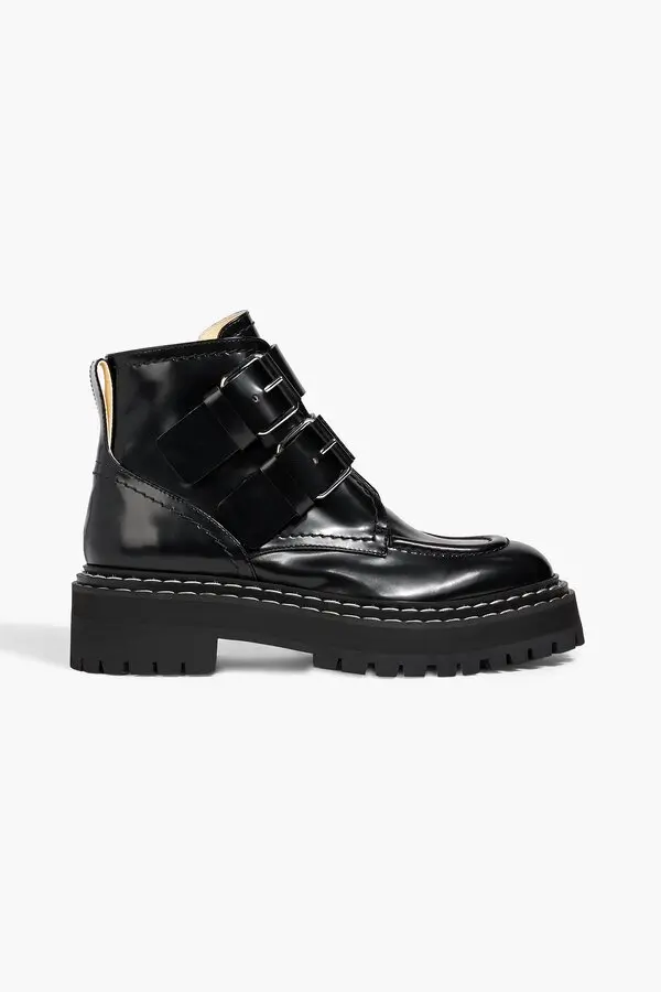 Proenza Schouler Buckled Leather Combat Boots - Black