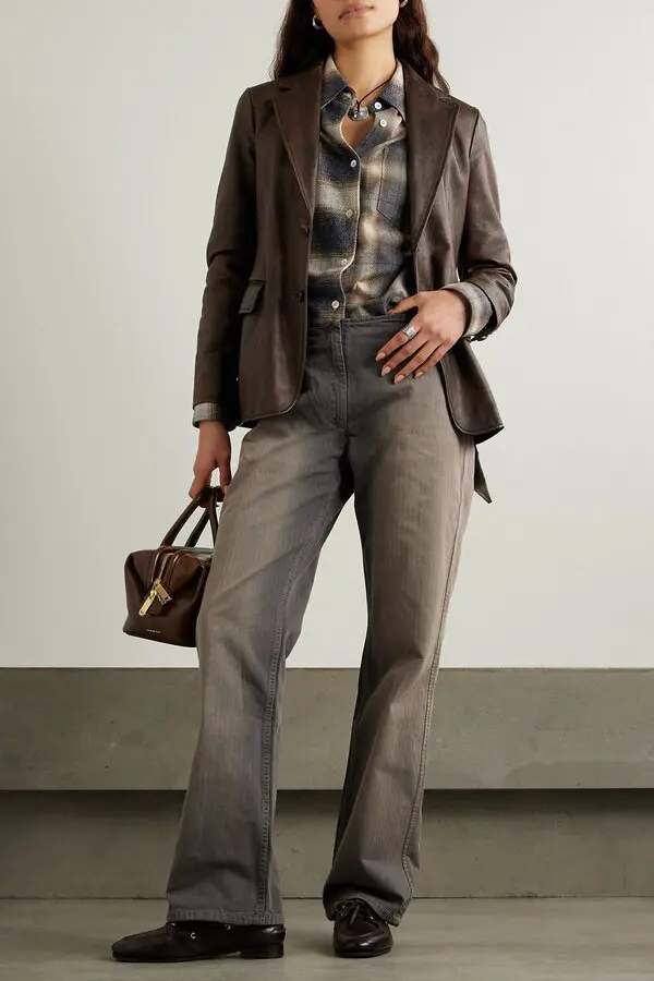 Our Legacy Biker Low-rise Wide-leg Herringbone Jeans - Gray