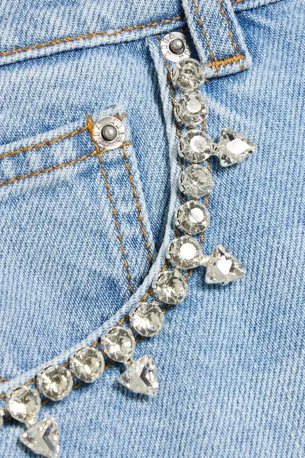 AREA Crystal-embellished Denim Shorts - Light Denim