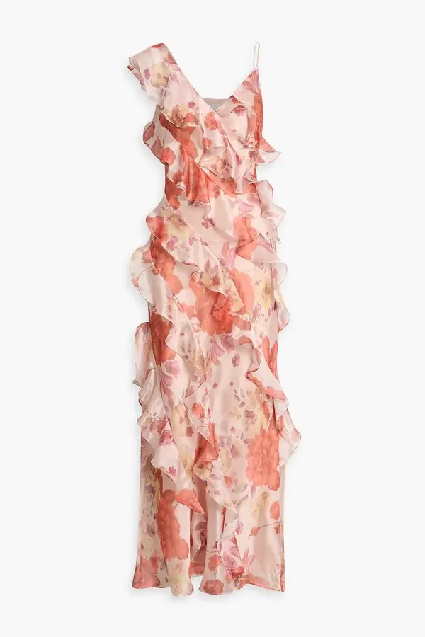 MIKAEL AGHAL Ruffled Floral-print Satin Maxi Dress