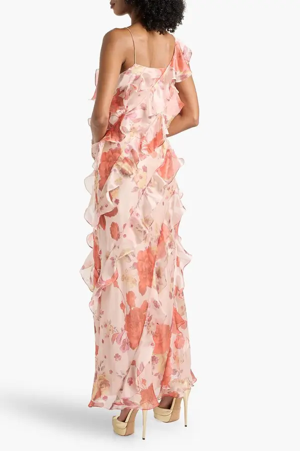 MIKAEL AGHAL Ruffled Floral-print Satin Maxi Dress