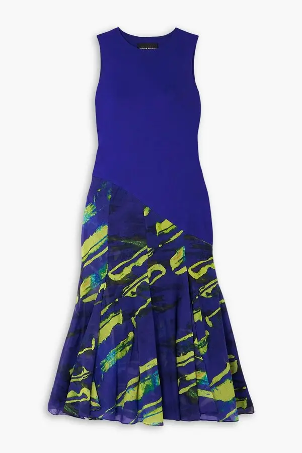 LOUISA BALLOU Printed Voile And Stretch-jersey Midi Dress - Bright Blue