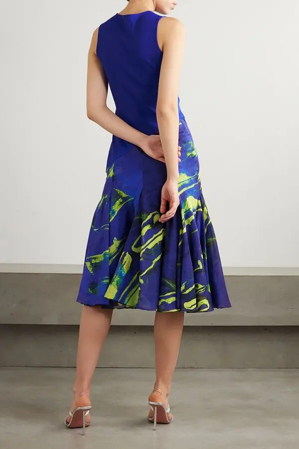LOUISA BALLOU Printed Voile And Stretch-jersey Midi Dress